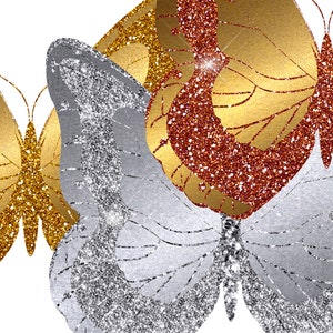 Glitter Gold Foil Butterfly Clipart, Gold Foil Design Elements, Rose ...