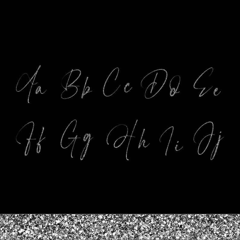 Silver Chunky Glitter Alphabet Clip Art, Signature, Diamond Alphabet ...