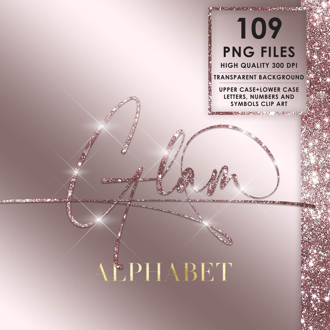 Rose Gold Glitter Alphabet Clip Art, Pink Alphabet PNG, Glitter Letters ...