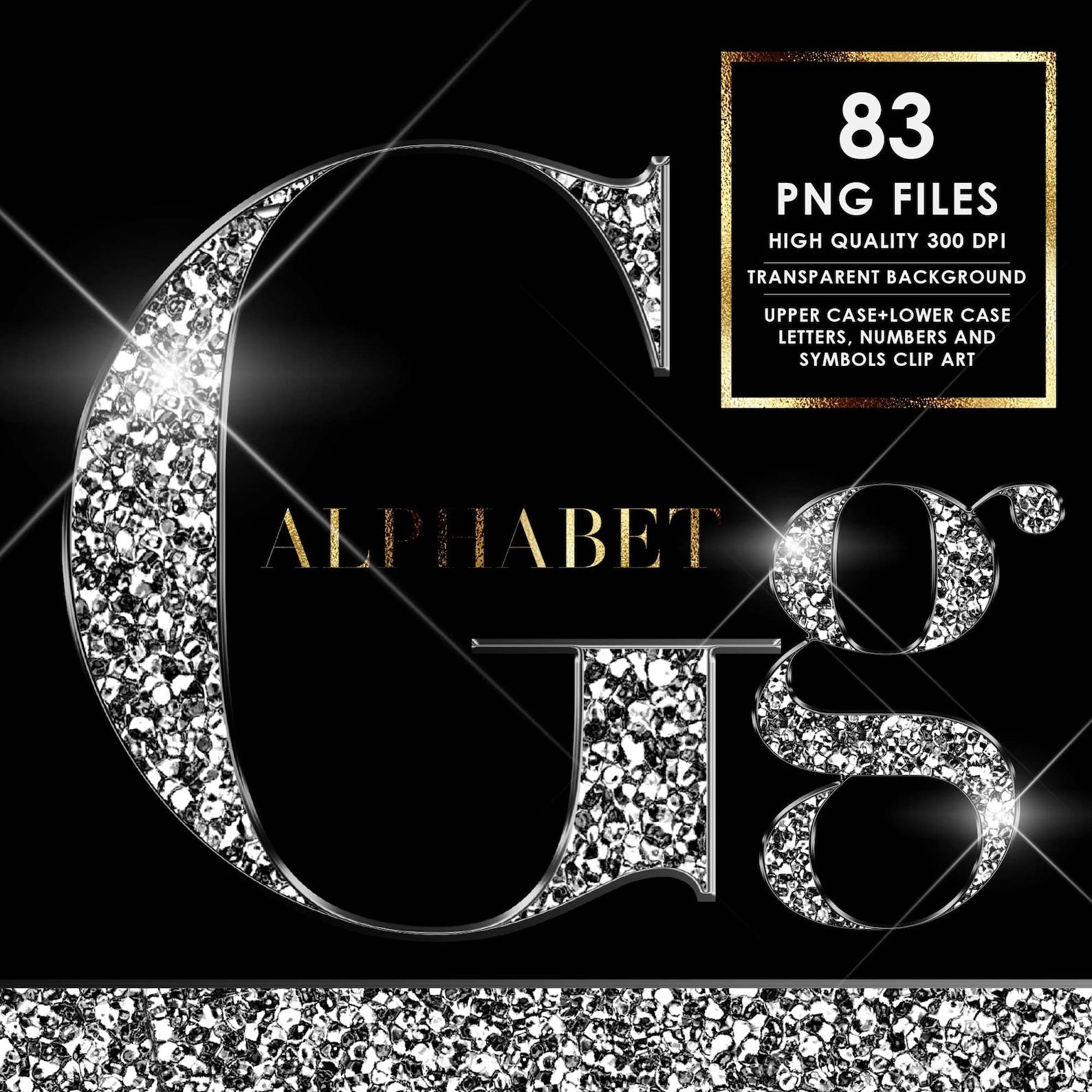 Silver Chunky Glitter Alphabet Clip Art, Silver Letters, Silver ...