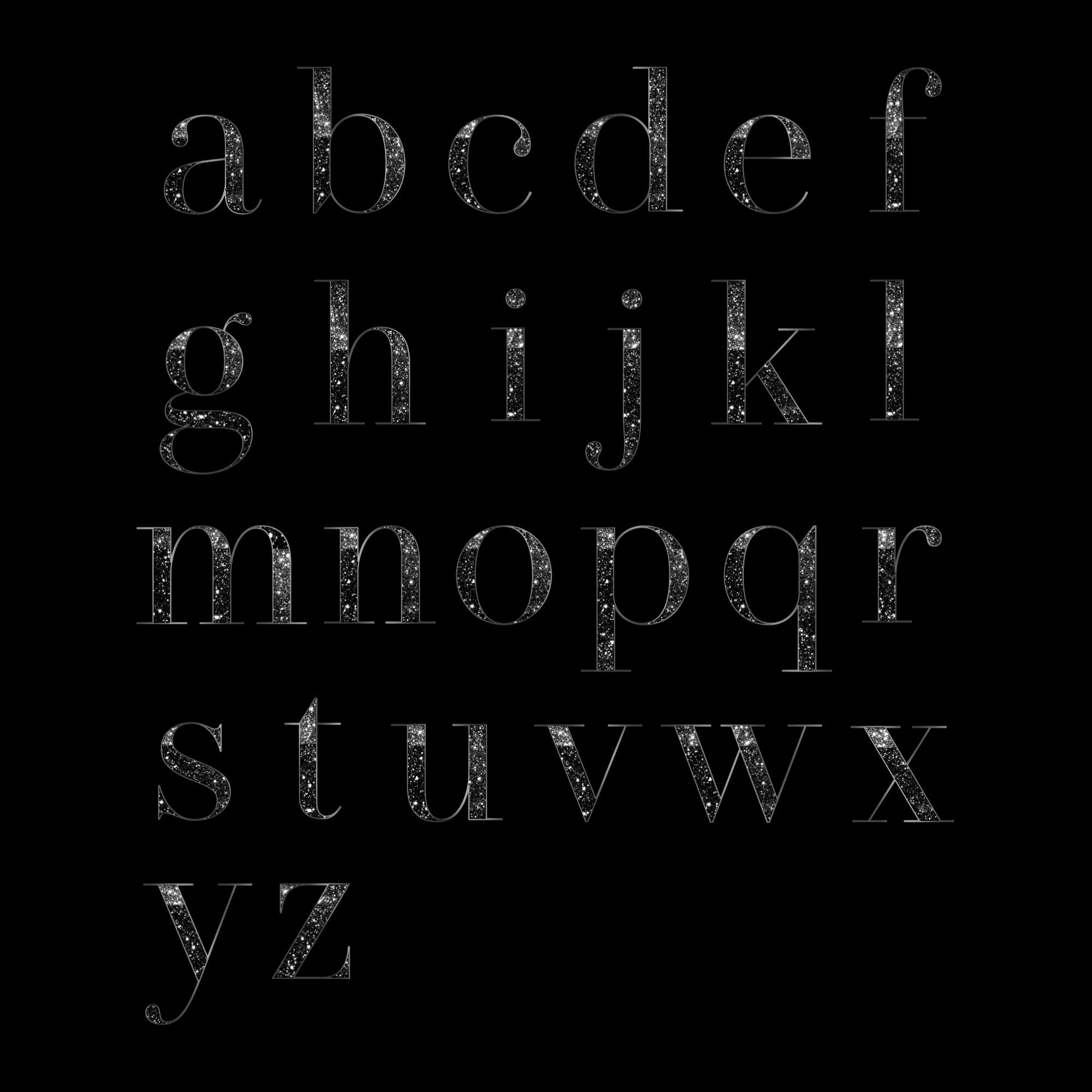 Black Glitter Alphabet PNG, Diamond Alphabet PNG, Glam Alphabet Clipart ...