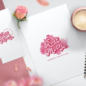 Pink Retro Logo, Premade Logo Design, Beauty Logo, Boho Logo, Bakery ...