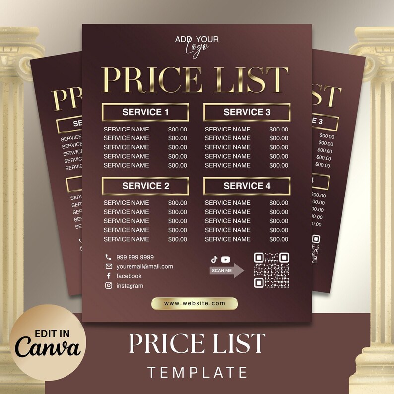 Brown Gold Price List Template, DIY Flyer, Editable Price List, Hair ...