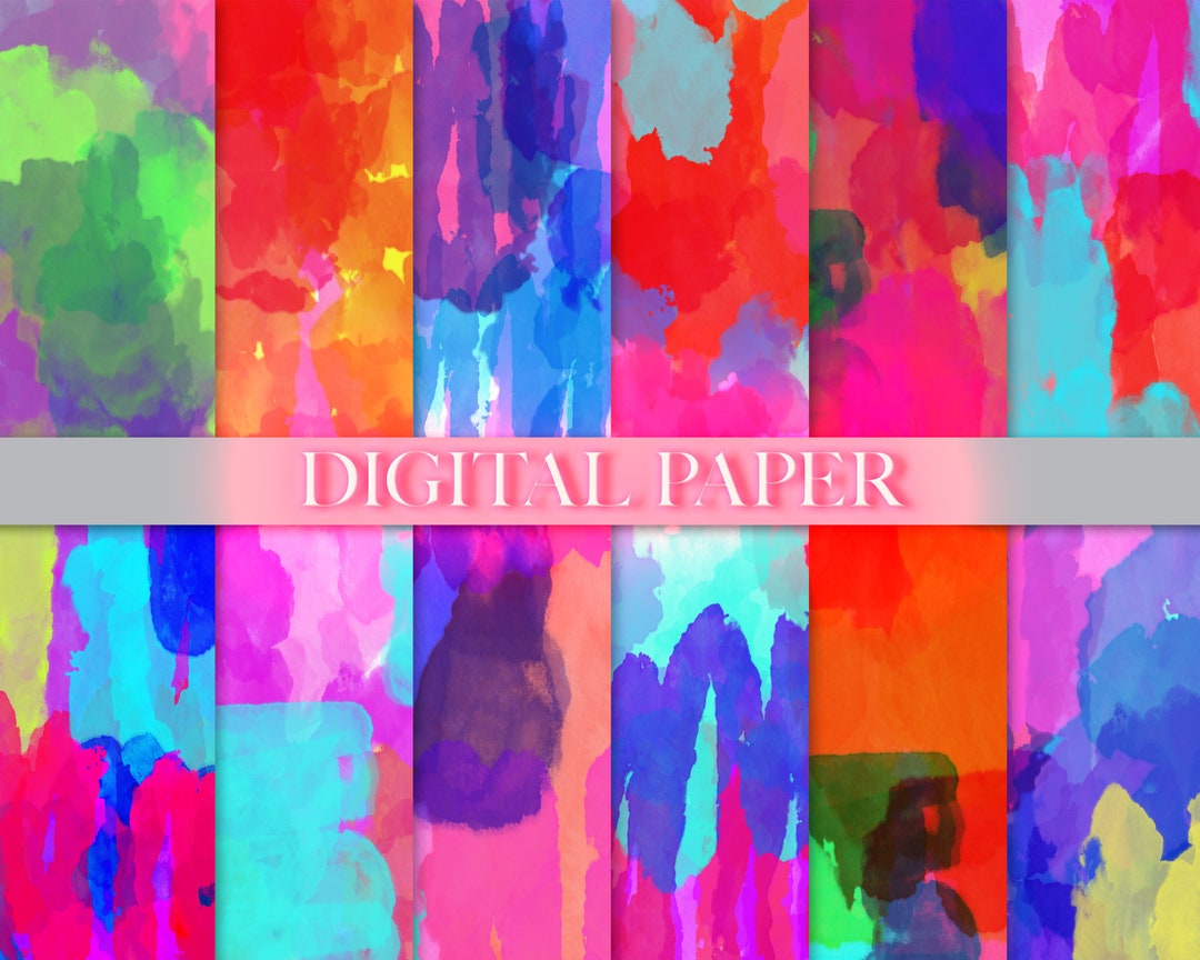 Watercolor Digital Paper With Strokes & Stains 12x12 Colourful ...