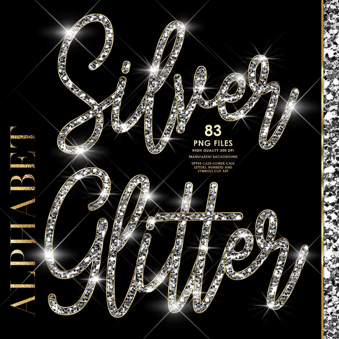 Glitter Silver and Gold Alphabet Png Clipart, Script Doodle Letters Png ...
