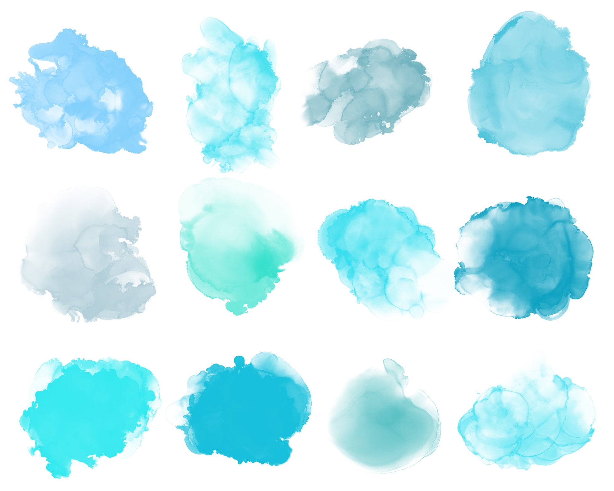 Turquoise Watercolor Clipart, Teal Alcohol Ink Png, Watercolour Circles ...