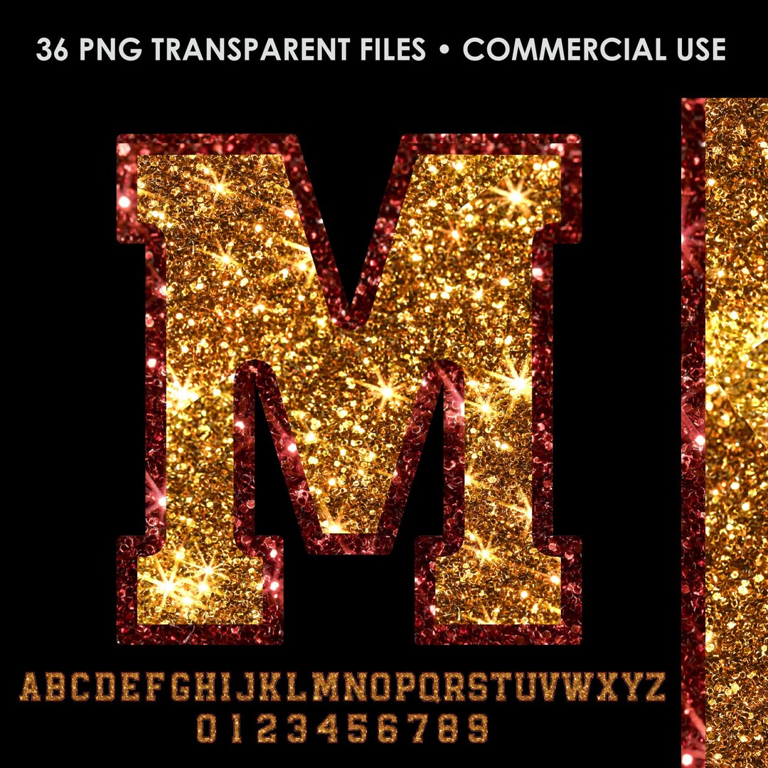 Glitter Sport Alphabet Png Clip Art, Gold and Red Glitter Alphabet ...