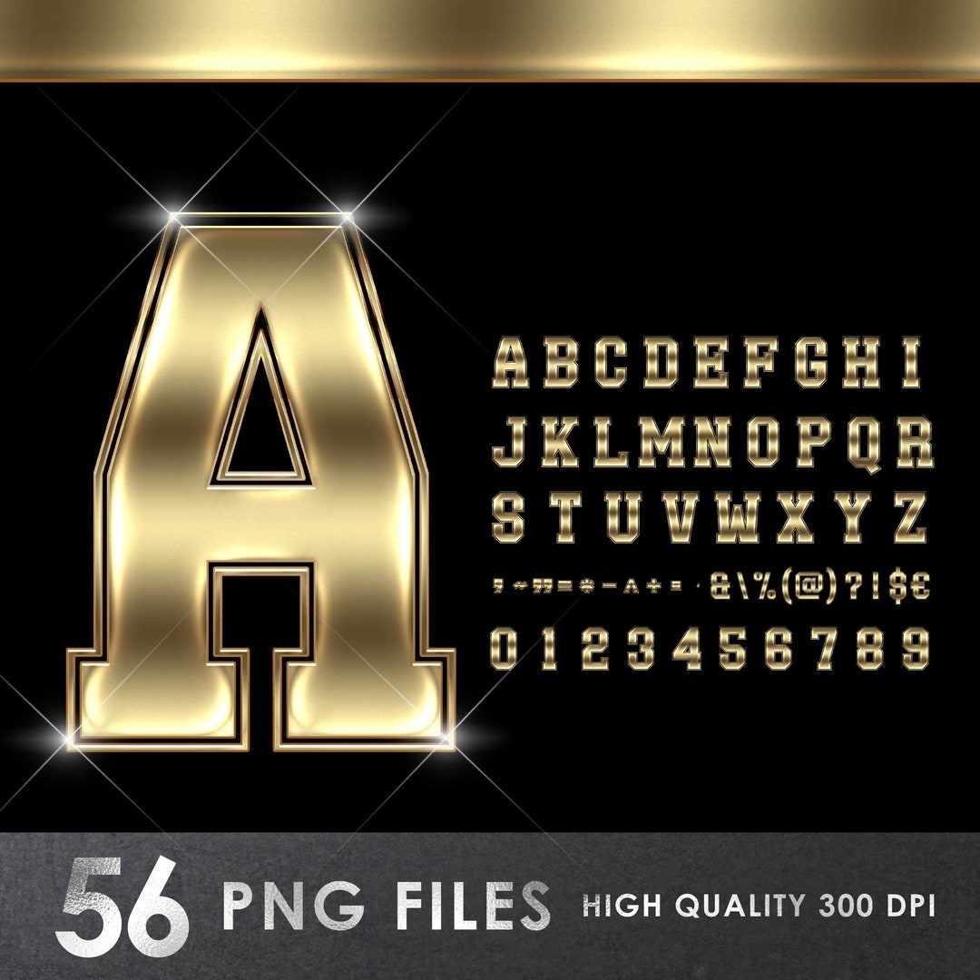 Varsity Alphabet Png, Gold Chrome Alphabet Clip Art, Gold Sport ...