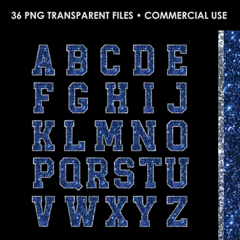 Glitter Sport Alphabet Png Clip Art, Blue and Black Glitter Alphabet ...