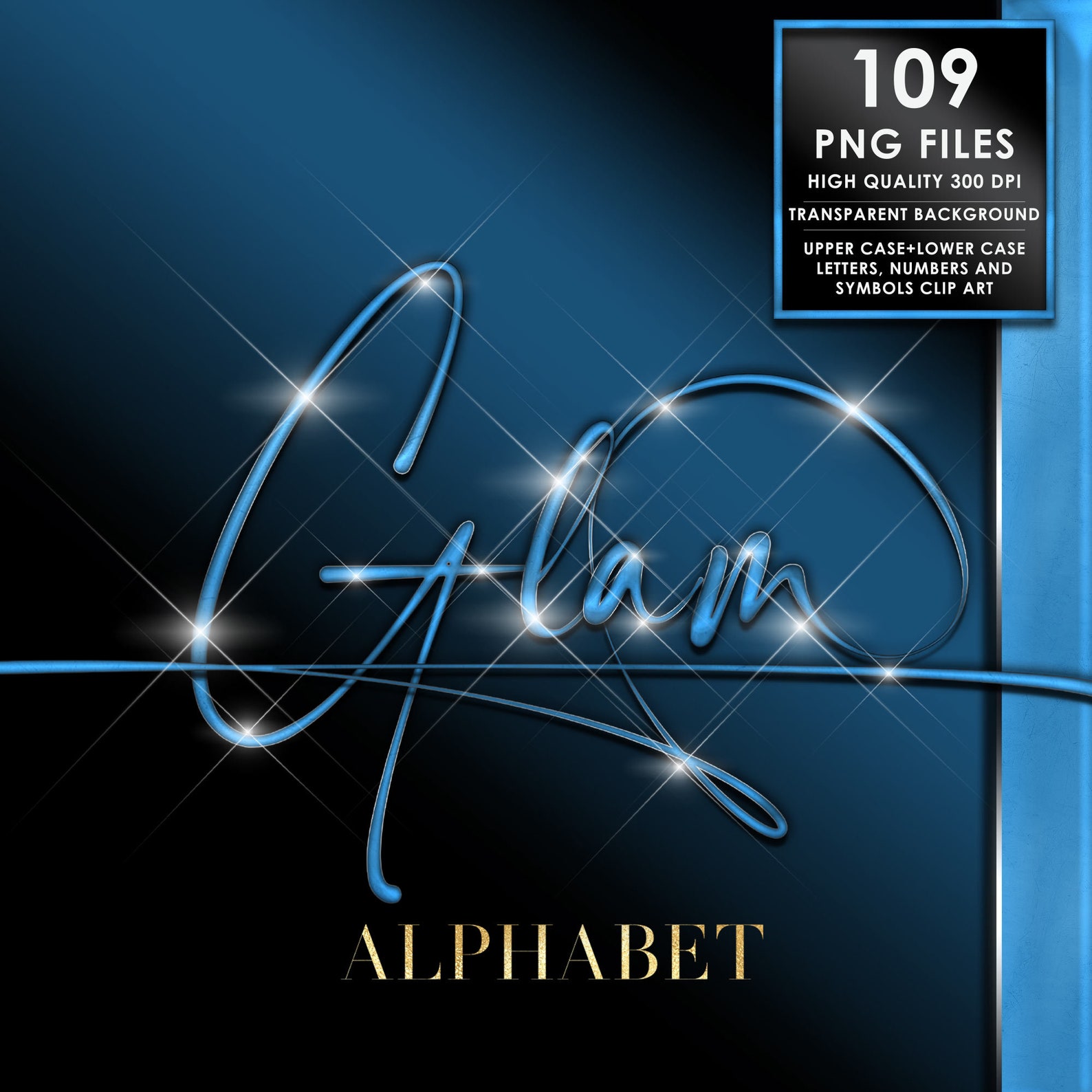 Glam Alphabet Clipart, Blue Chrome Alphabet PNG, Script Letters Png ...