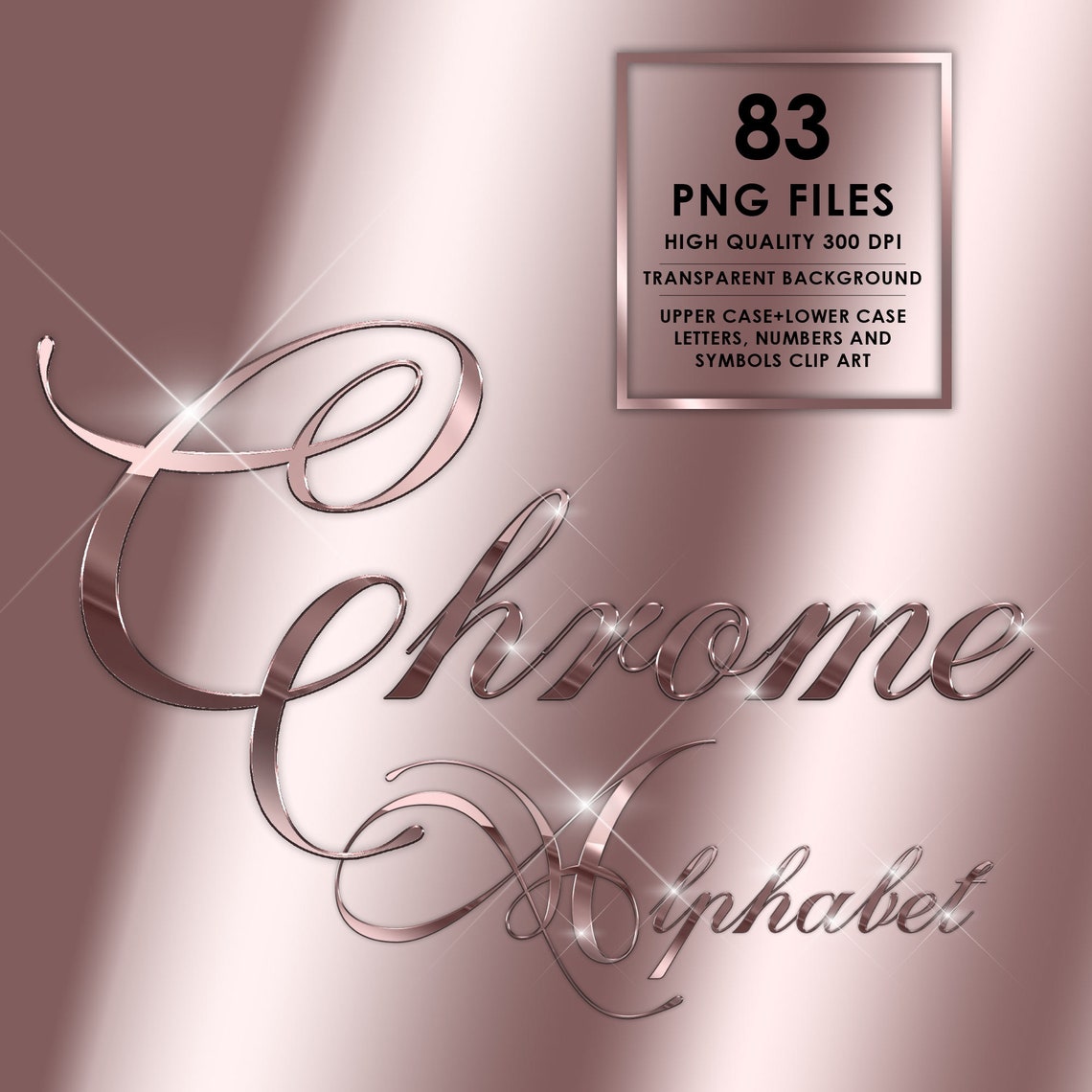 Chrome Cursive Alphabet Clipart, Rose Gold Alphabet PNG, Glitter, Foil ...