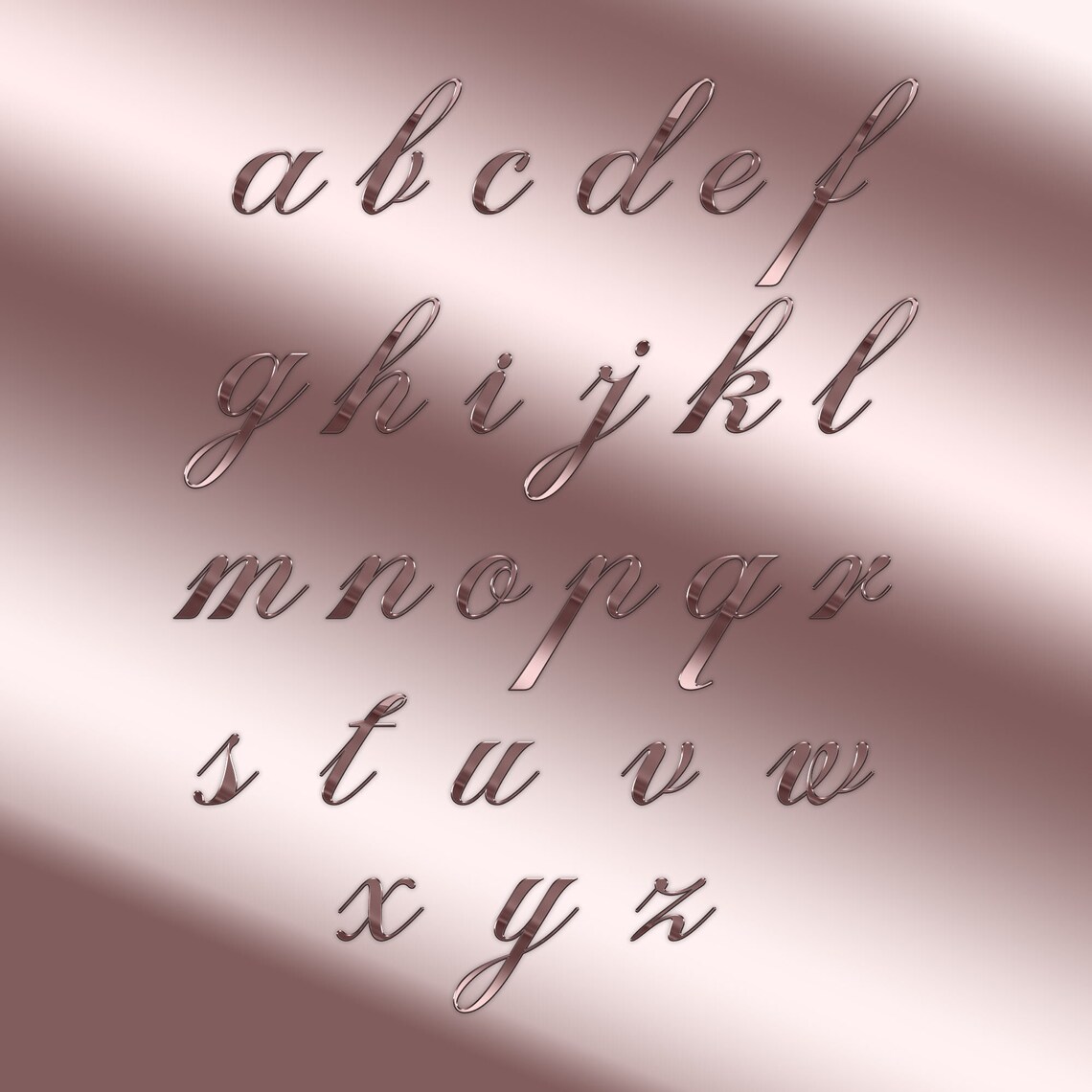 Chrome Cursive Alphabet Clipart, Rose Gold Alphabet PNG, Glitter, Foil ...