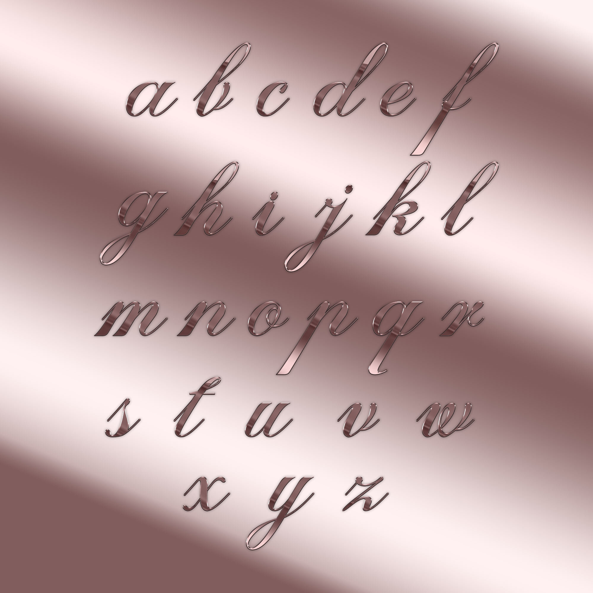 Chrome Cursive Alphabet Clipart, Rose Gold Alphabet PNG, Glitter, Foil ...