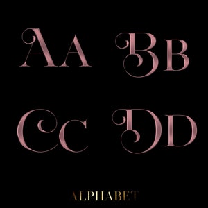 Rose Gold Chrome Alphabet Clipart, Glitter Pink Alphabet PNG, Metallic ...