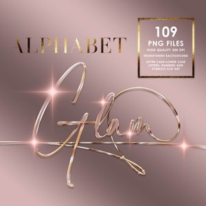 Pink Alphabet PNG, Gold Chrome Alphabet Clipart, Glitter, Cursive ...