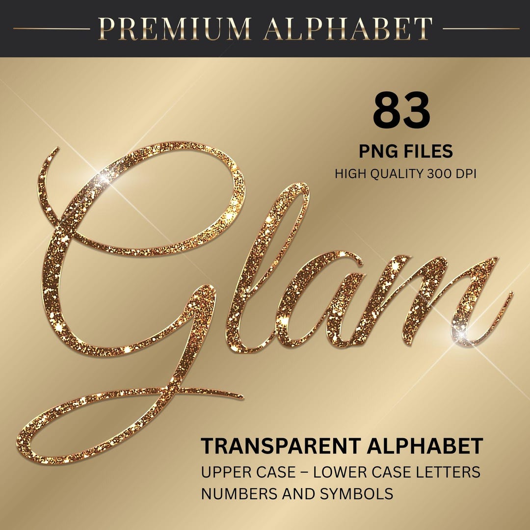 Glitter Gold Alphabet PNG Clip Art, Cursive Font Letters (digital ...