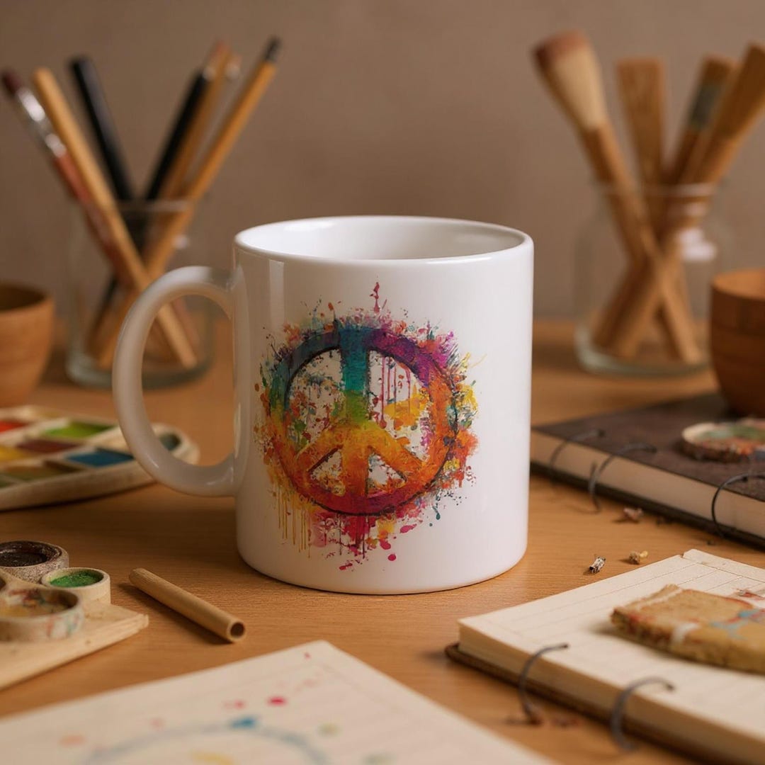 Retro Peace Sign Mug: 70s Groovy Coffee Cup for Hippie Soul - Etsy