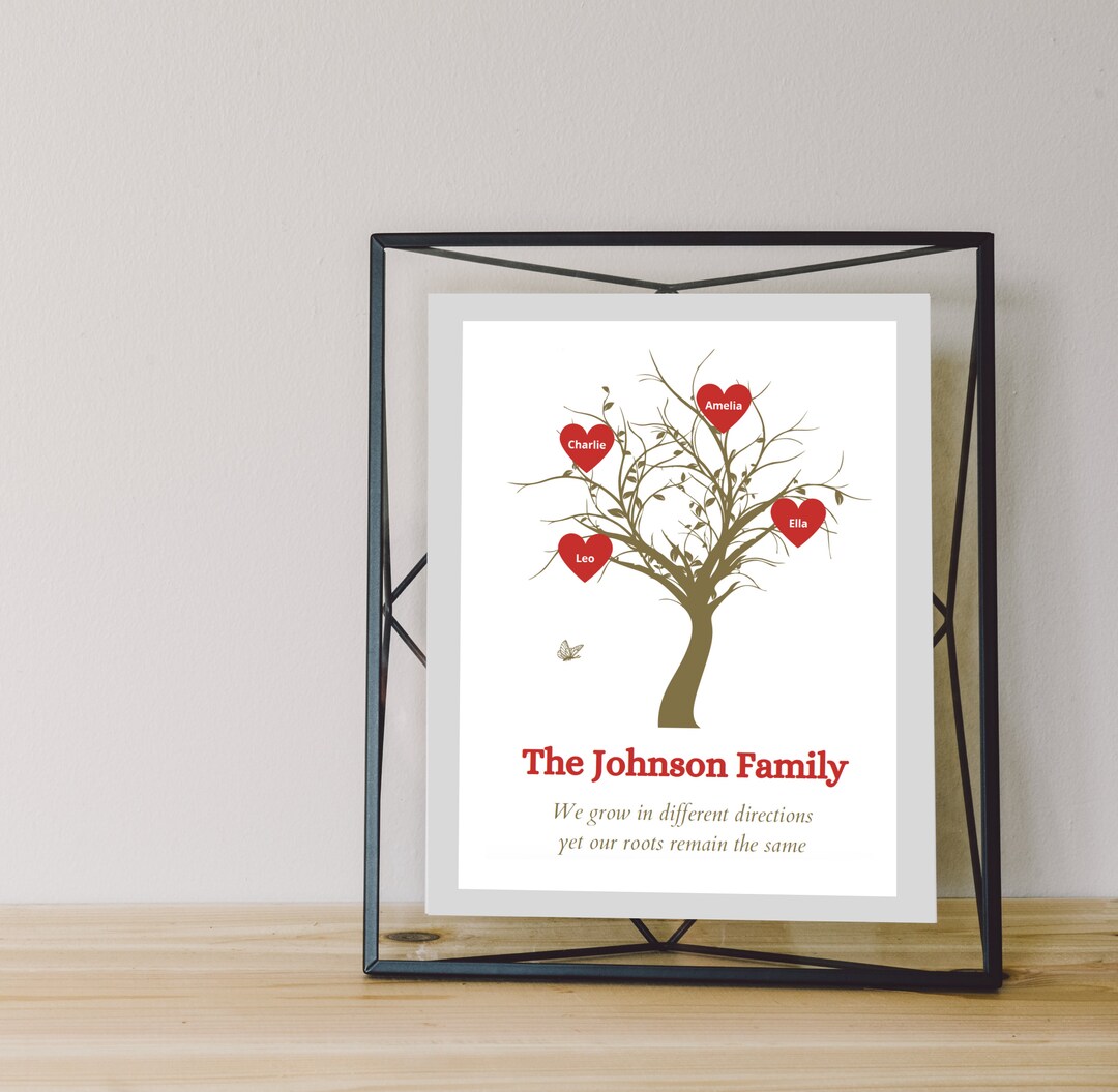 Custom/personalized A4 Family Tree Print With Names and Quote - Etsy