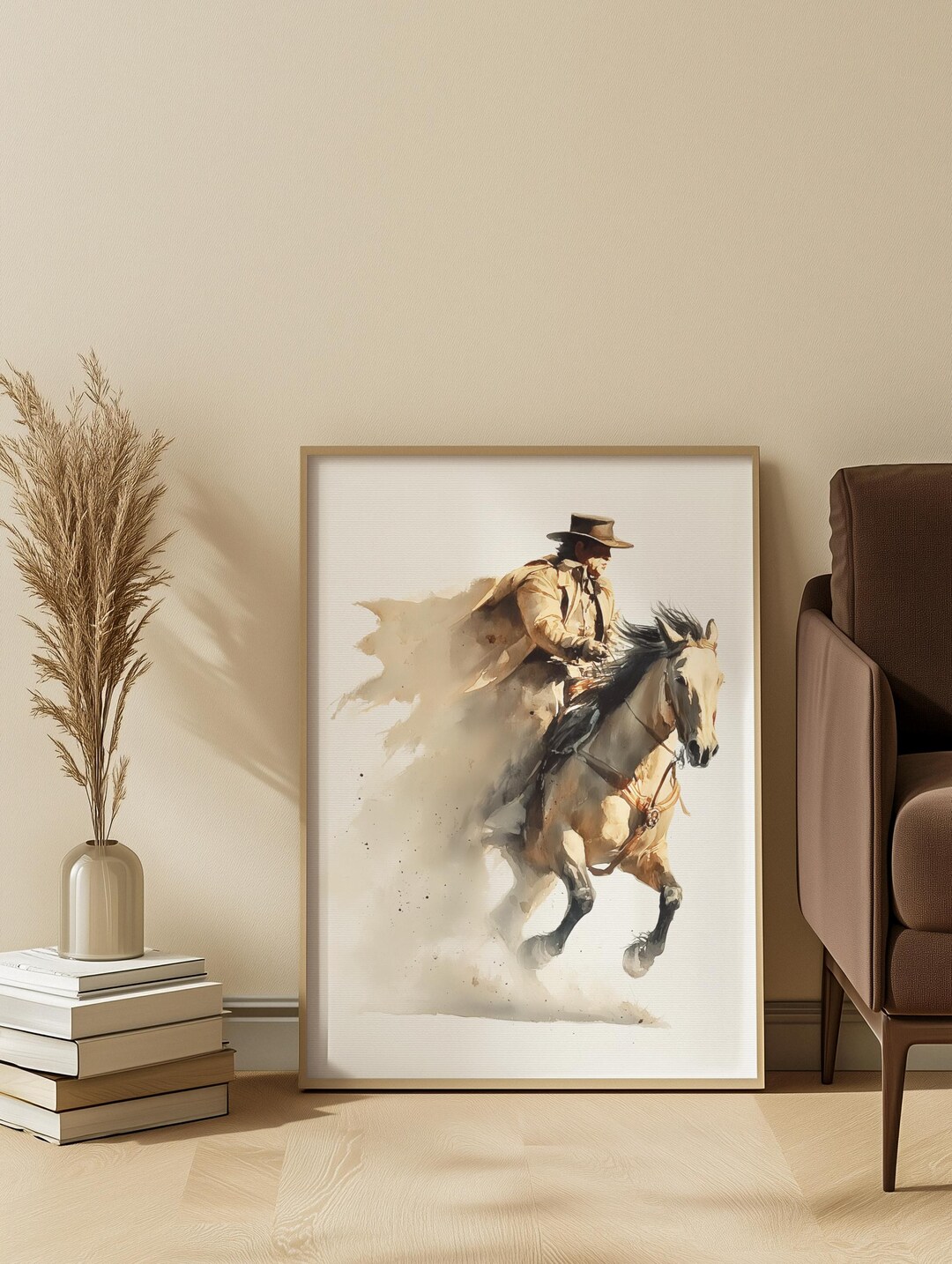 Cowboy Horseback Watercolor Art Print, Rustic Western Decor - Etsy