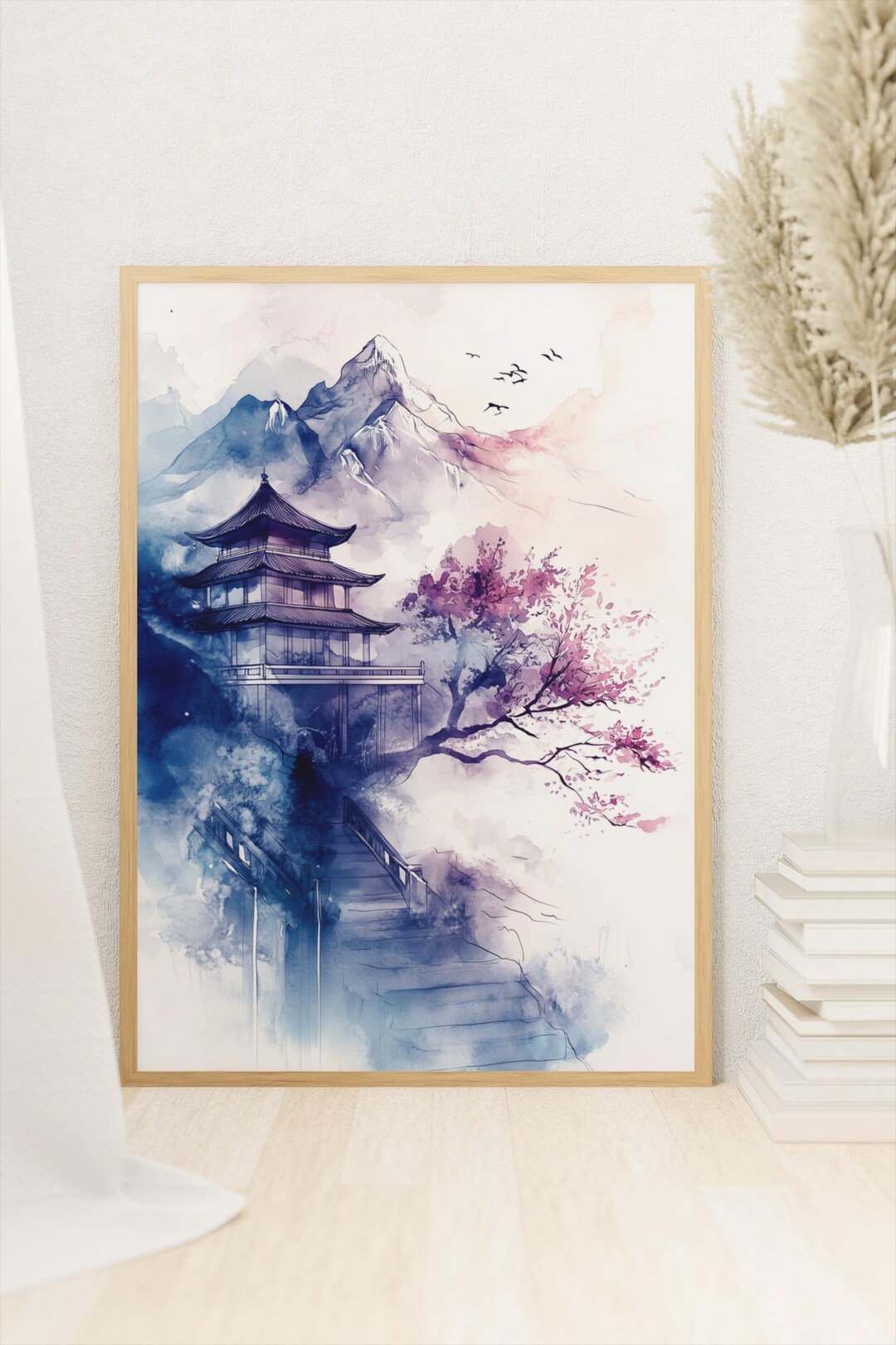 Watercolour Japanese Building Wall Art Traditional Asian Architecture ...