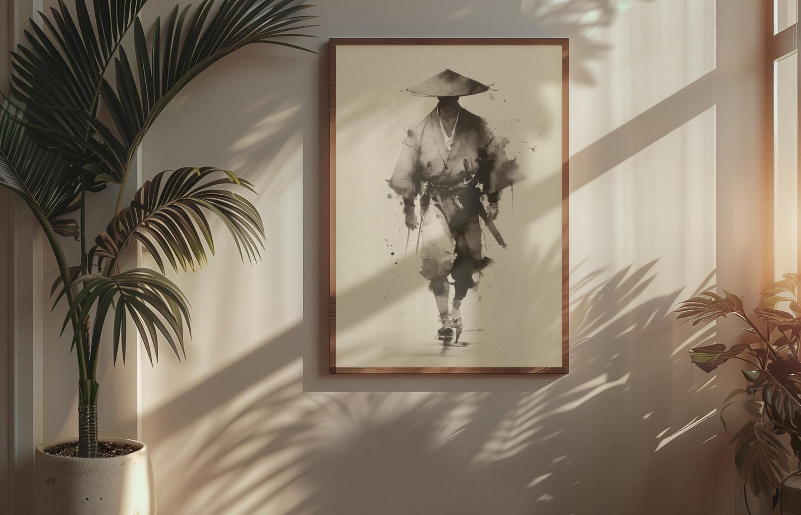 Japanese Ink Wash Samurai Art Print: Monochrome Quiet Warrior Scene - Etsy