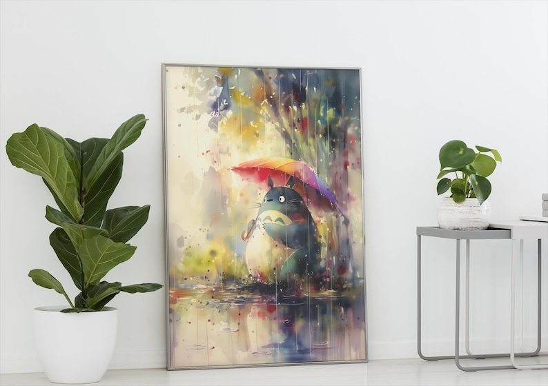 Studio Ghibli Totoro Colourful Rain Art Print Watercolour Poster for ...