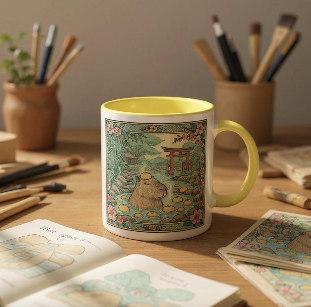 Capybara Onsen Mug: Japanese Hot Spring Coffee Cup - Etsy