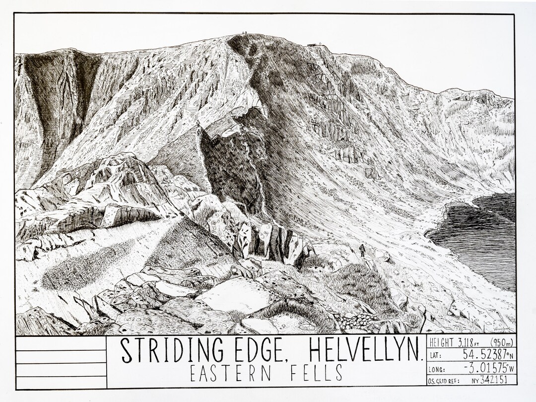 Striding Edge Helvellyn Lake District. Ink Drawing - Etsy