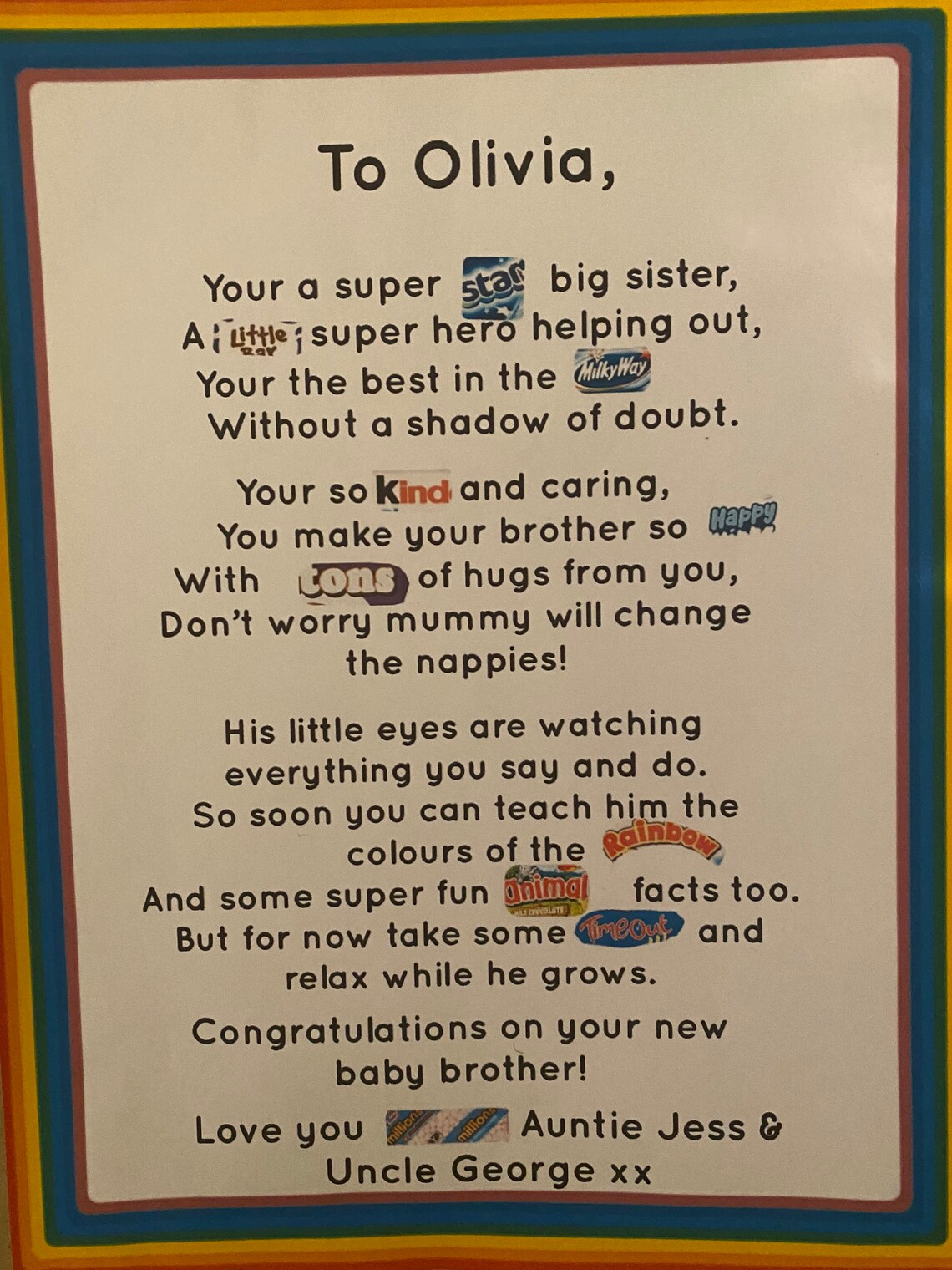 New baby big sister/ brother chocolate poem box | Etsy