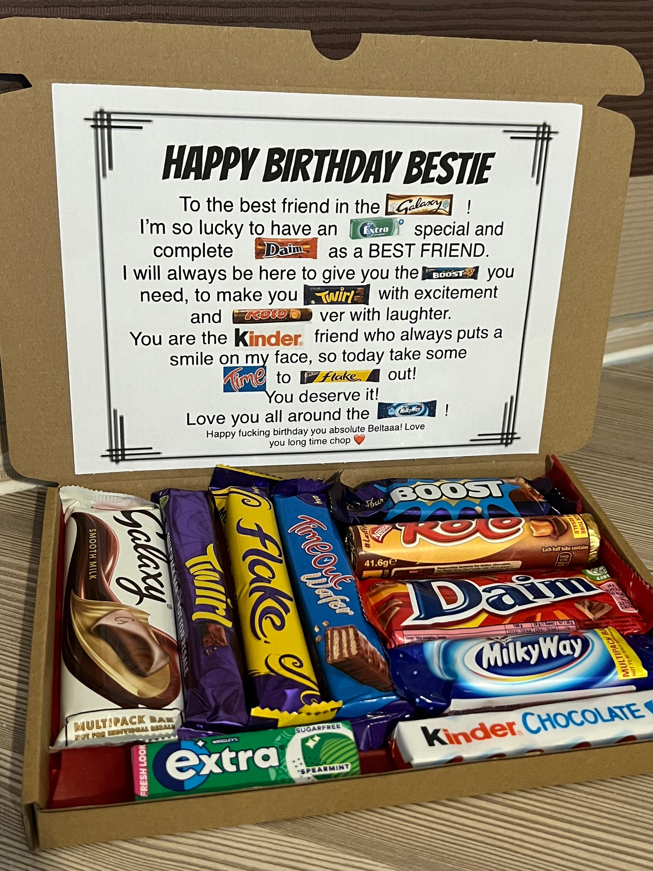 Happy Birthday Bestie Chocolate Poem Box - Etsy UK