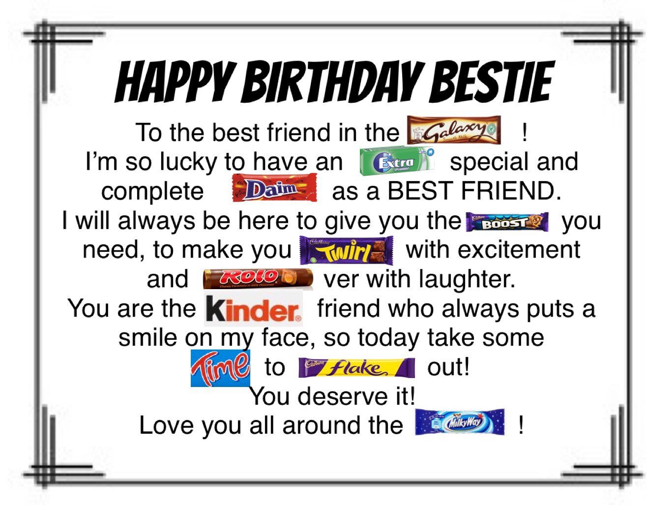 Happy Birthday Bestie Chocolate Poem Box - Etsy UK