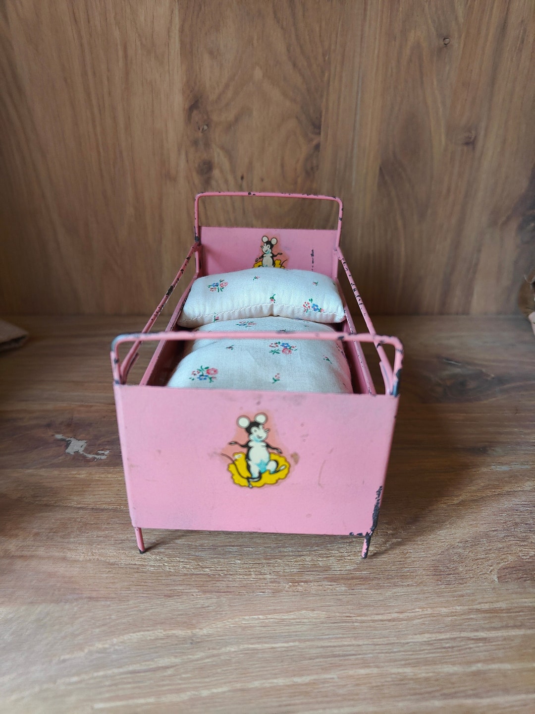 Vintage METAL DOLL BED SMALL, Pink With Mattress and Pillow, Dollhouse ...