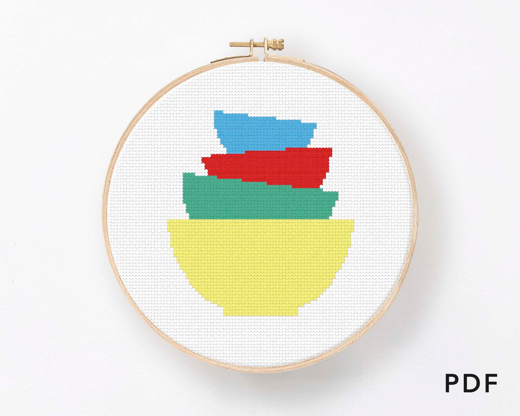 Vintage Pyrex Stack Nesting Mixing Bowls Primary Colors Cross Stitch ...