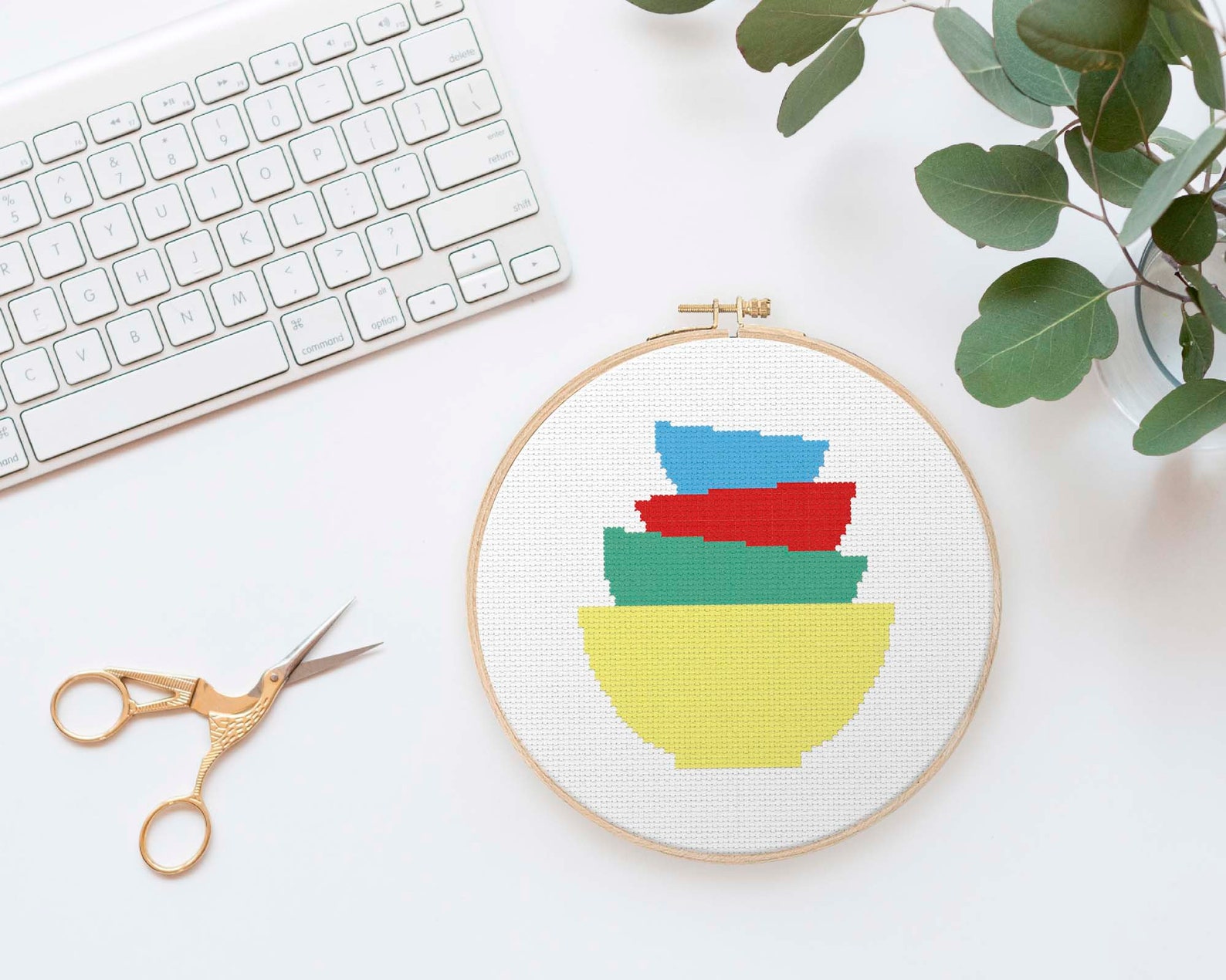 Vintage Pyrex Stack Nesting Mixing Bowls Primary Colors Cross Stitch ...