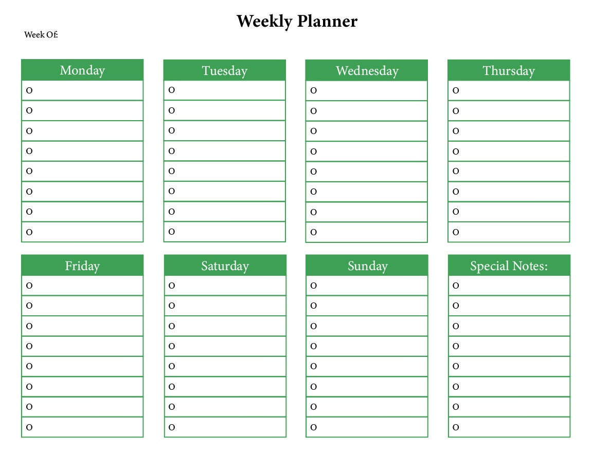 Green/ Weekly Planner/ Printable | Etsy