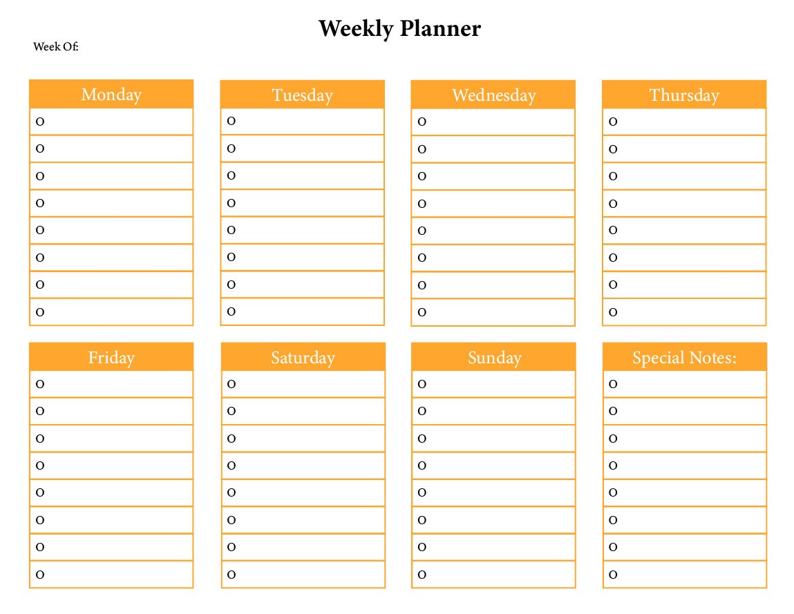Orange/ Weekly Planner/ Printable | Etsy