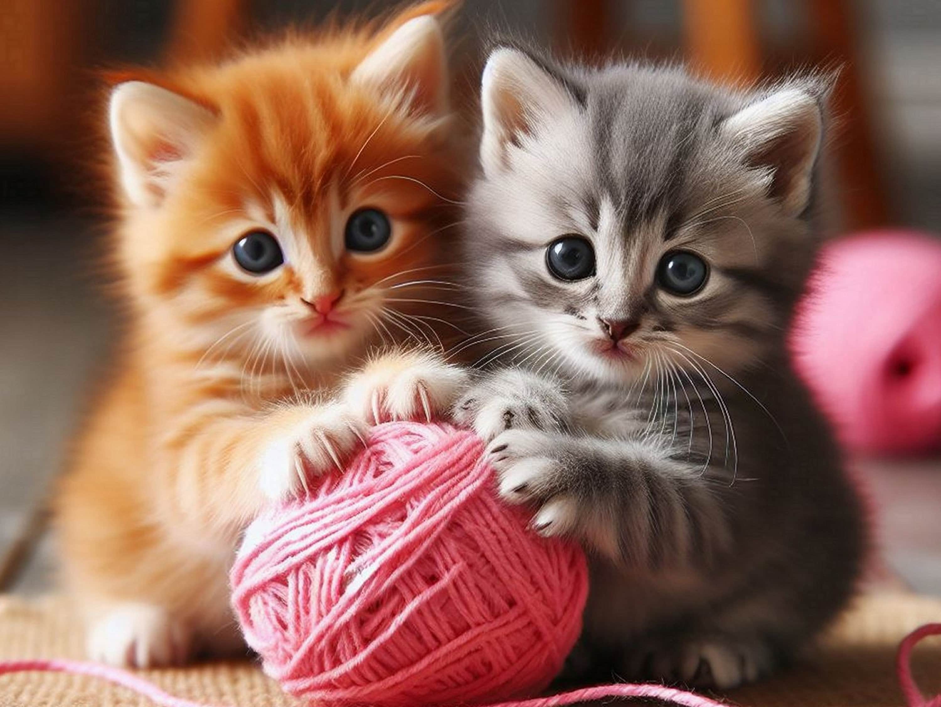 Two Adorable KITTENS Playing With a Ball of Yarn Downloadable Image - Etsy
