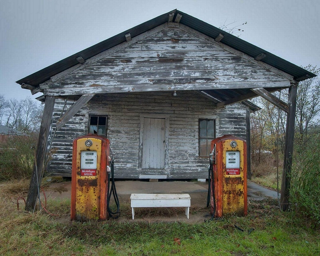 1940s Abandoned MOBIL GAS STATION Photo - Etsy
