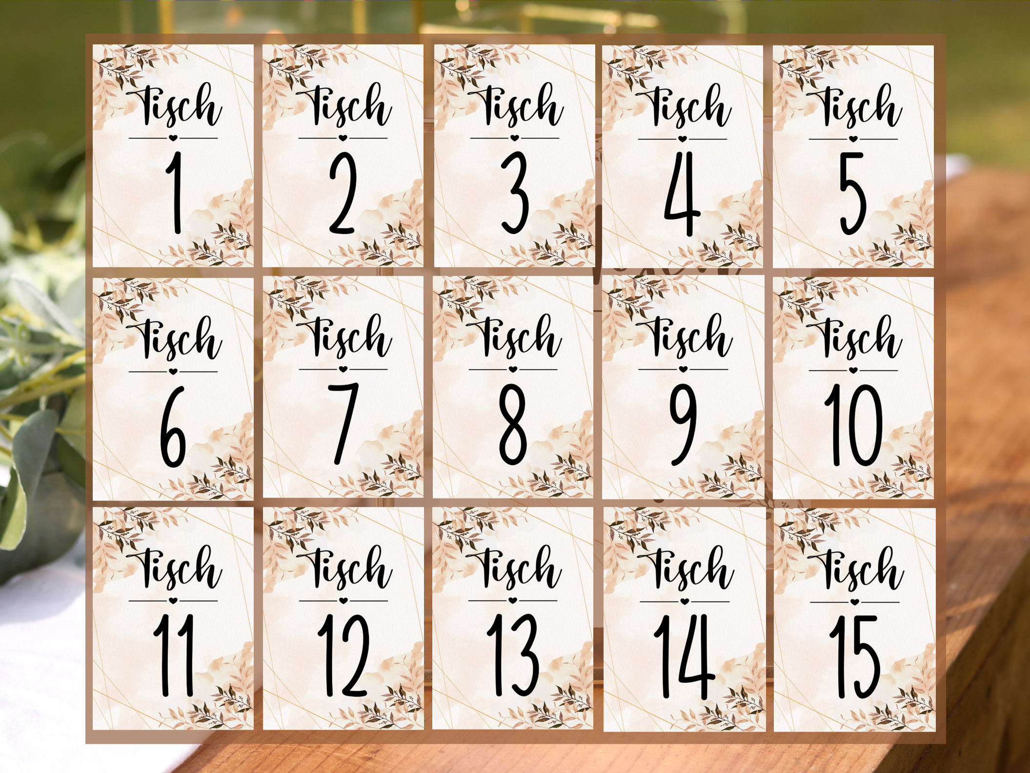 Wedding Sign: Table Numbers 1 - 15, Digital Template, Wedding ...