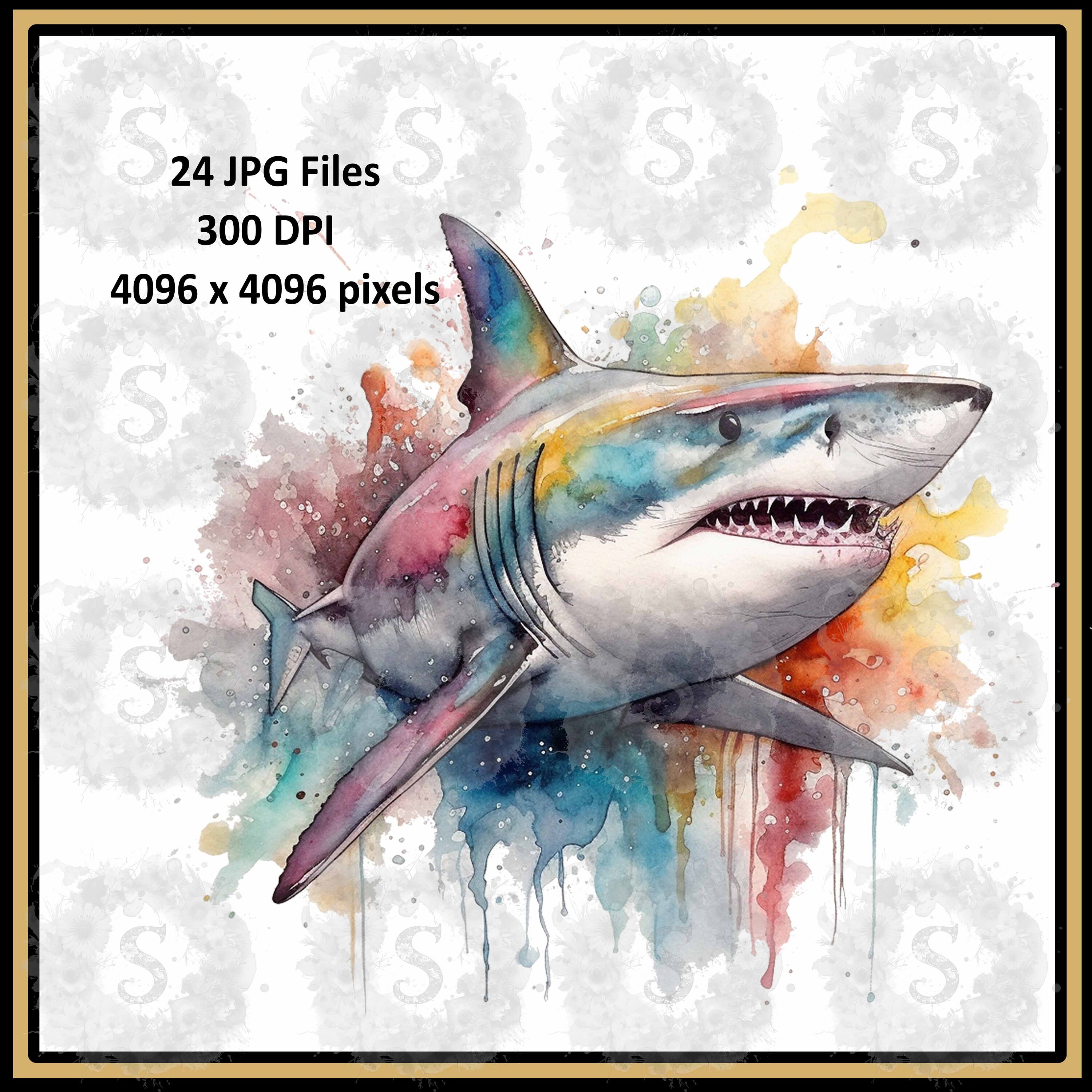 Watercolour Splash Shark Clipart - 24 JPG Clipart Bundle, Shark ...