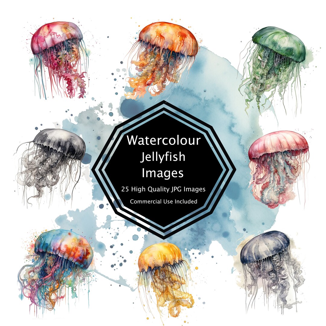 Watercolour Splash Jellyfish Clipart - 25 JPG Clipart Bundle, Digital ...