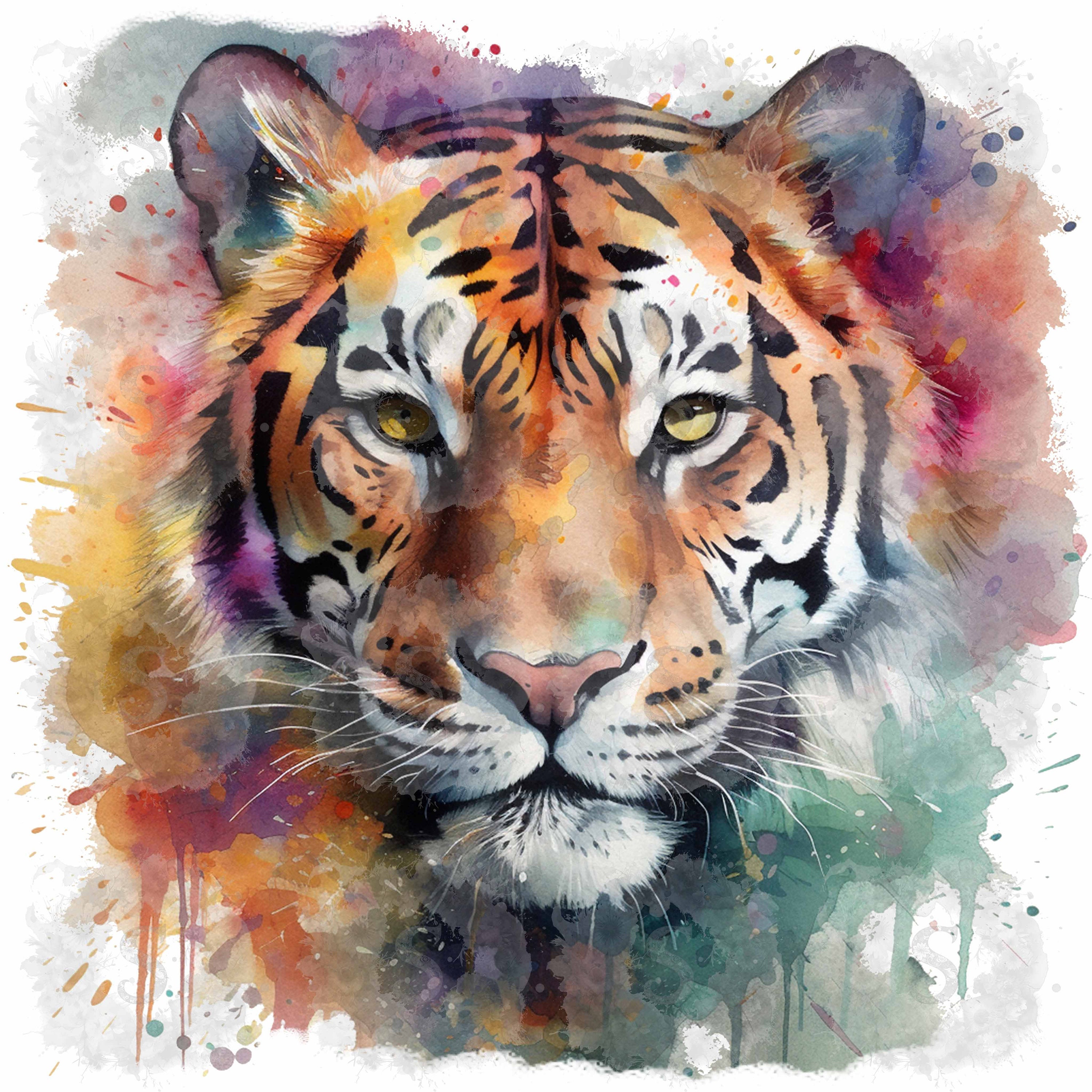 Watercolour Splash Tiger Clipart 20 JPG Clipart Bundle, Tiger Faces ...