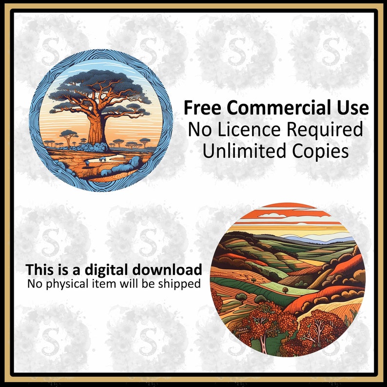 Linocut World Landscapes Clipart 168 PNG Mega Bundle, Biomes, Circular ...