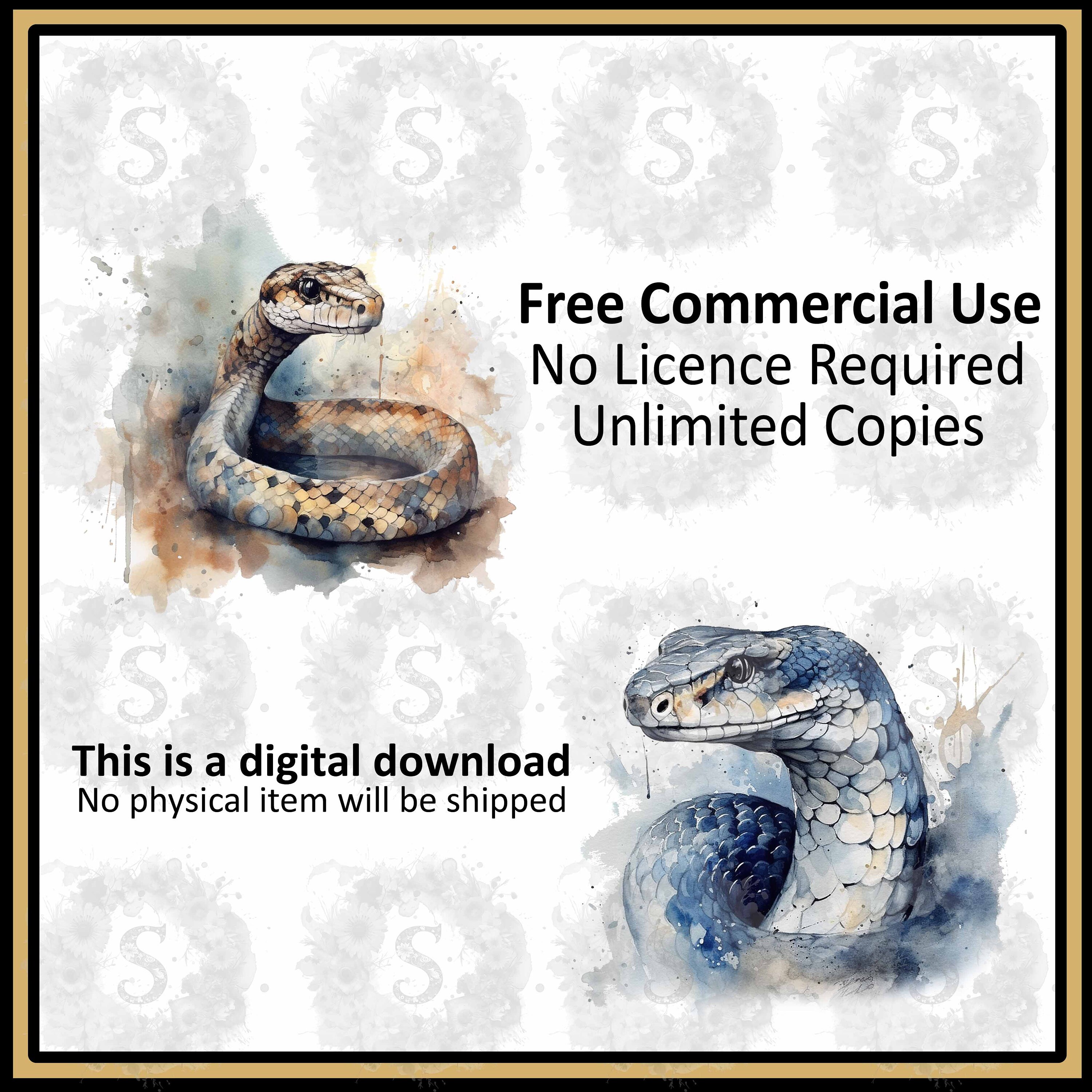 Watercolour Splash Snake Clipart - 50 JPG Clipart Bundle, Snake Heads ...