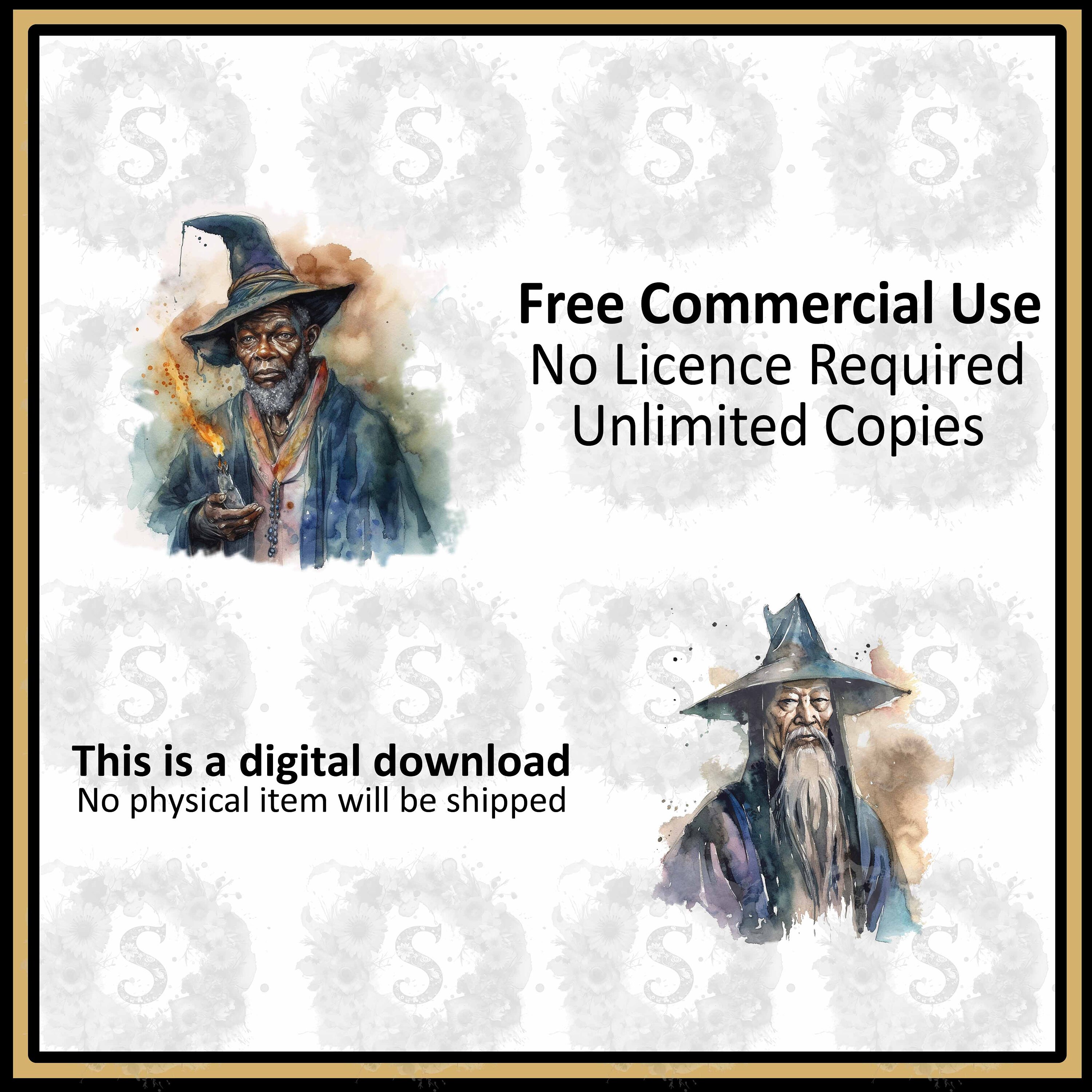 Watercolour Wizard Portraits - 23 JPG Clipart Bundle, Wizard Paintings ...
