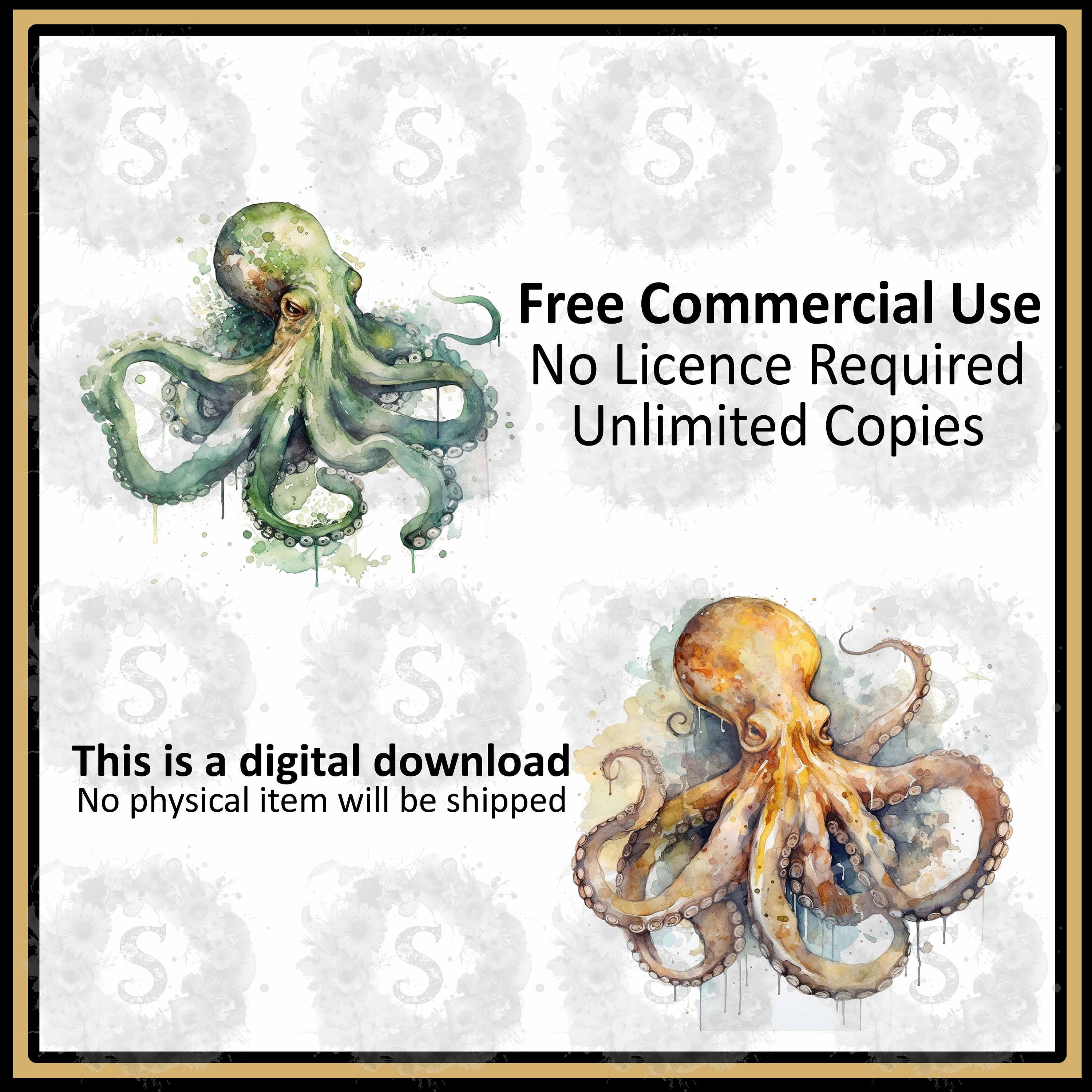 Watercolour Splash Octopus Clipart - 27 JPG Clipart Bundle, Octopus Art ...