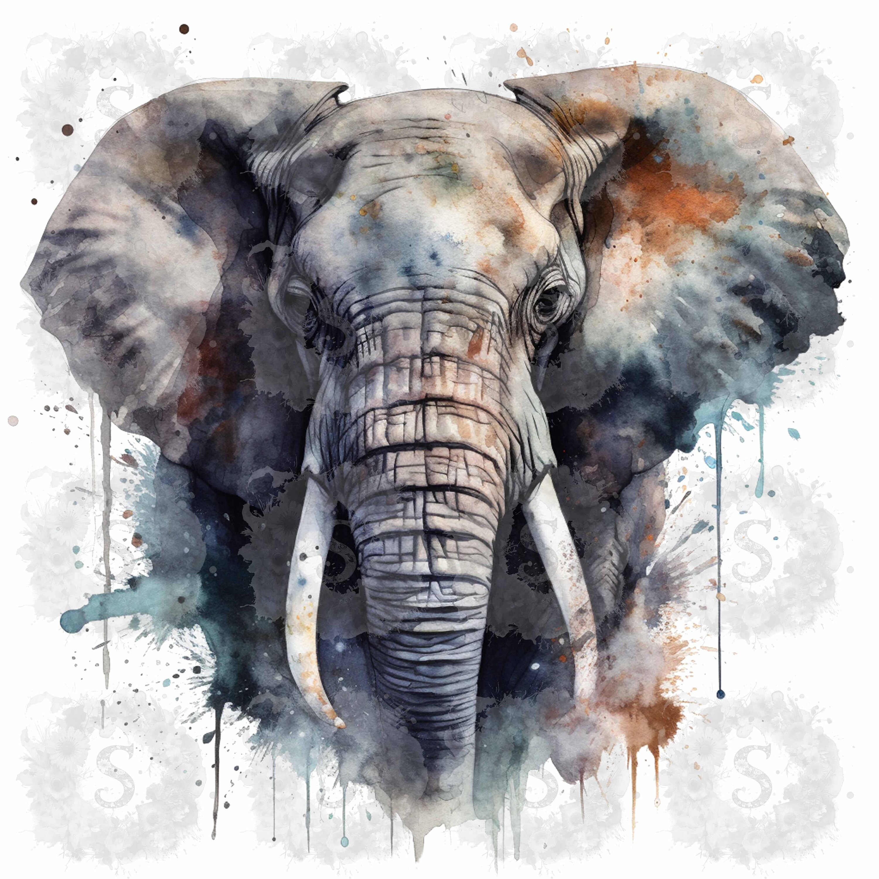 Watercolour Splash Elephant Clipart - 23 JPG Clipart Bundle, Elephant ...