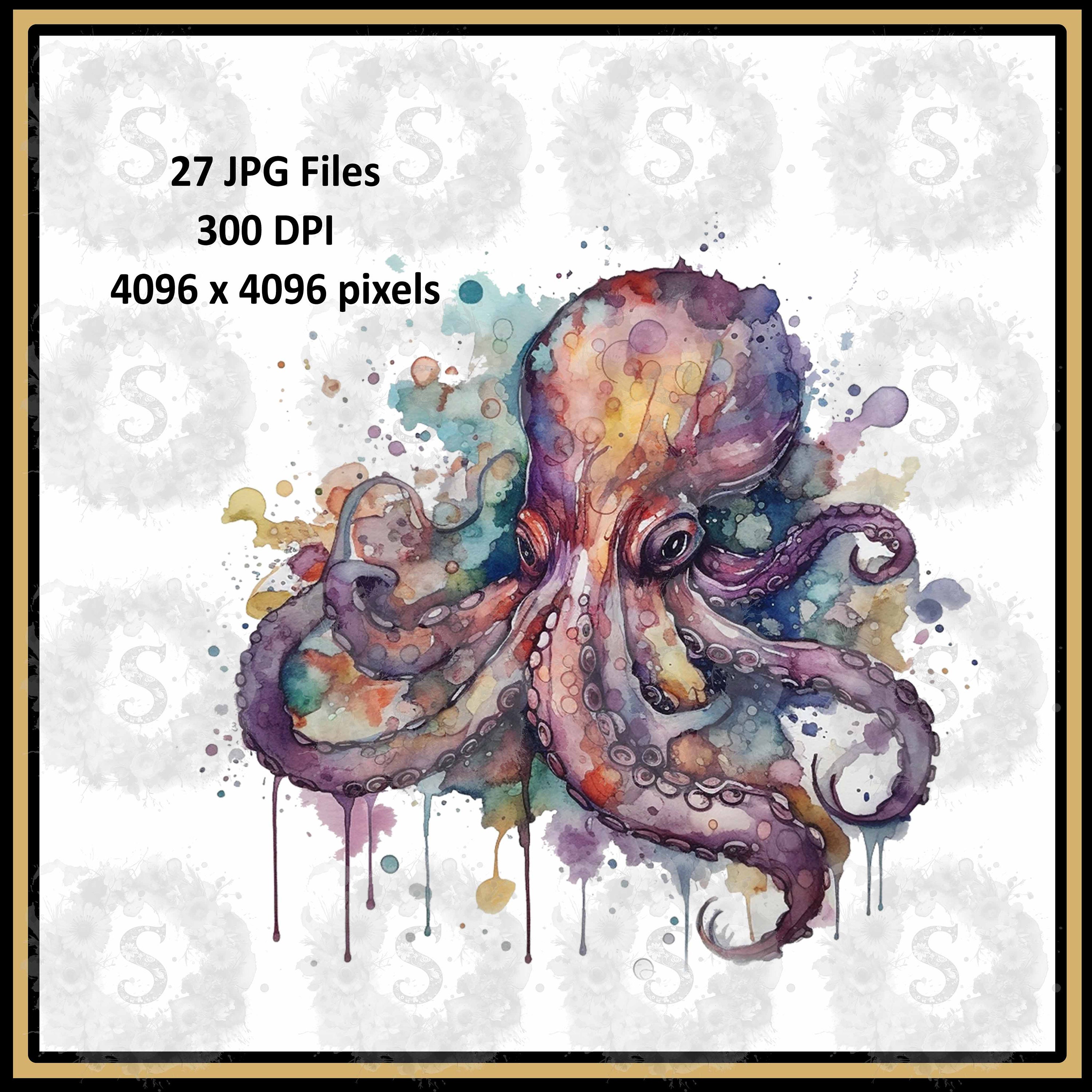 Watercolour Splash Octopus Clipart - 27 JPG Clipart Bundle, Octopus Art ...