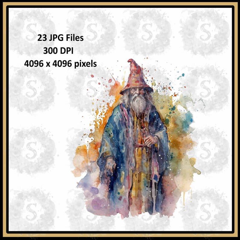 Watercolour Wizard Portraits - 23 JPG Clipart Bundle, Wizard Paintings ...