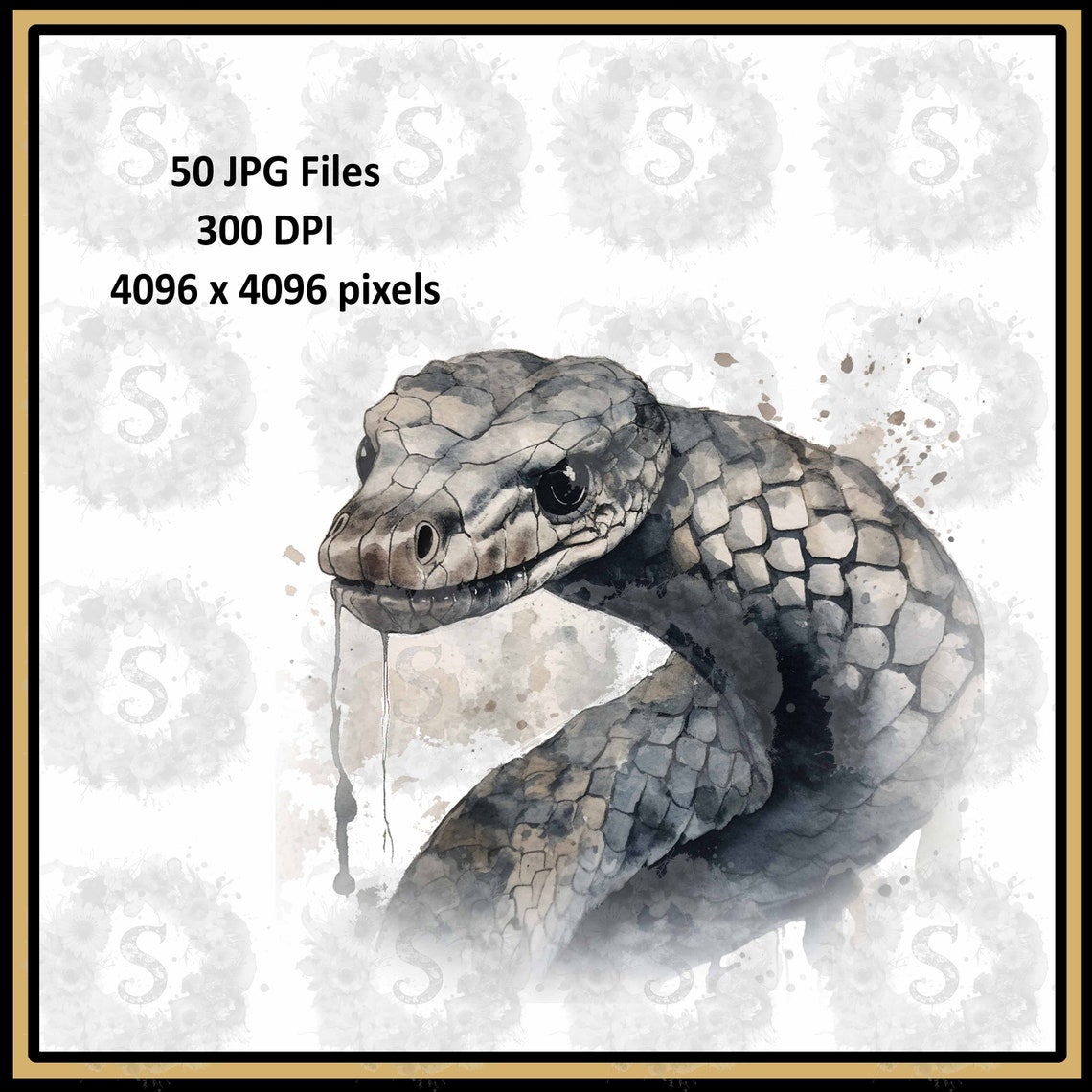Watercolour Splash Snake Clipart - 50 JPG Clipart Bundle, Snake Heads ...